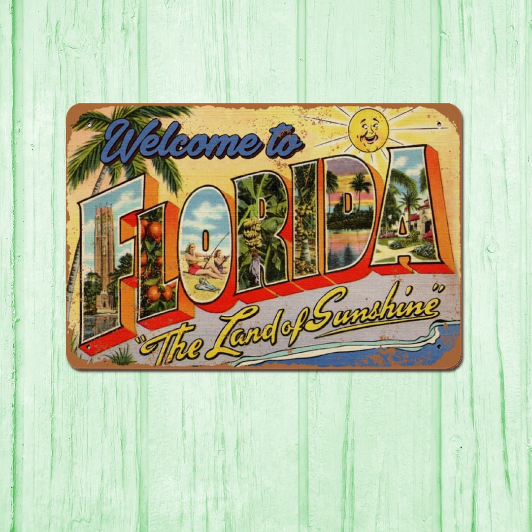 Welcome to Florida Metal Sign / 12x8 Aluminum Retro Ocean Seashore ...