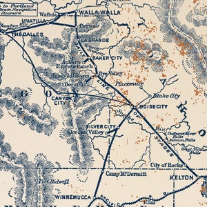 1876 North Western Stage Map 8"x12" Metal Sign / Idaho Oregon ...