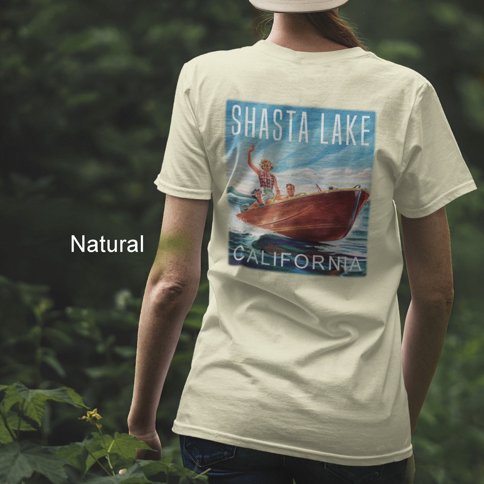 Shasta Lake California T-shirt Retro Boaters Back Print / White, Sport ...