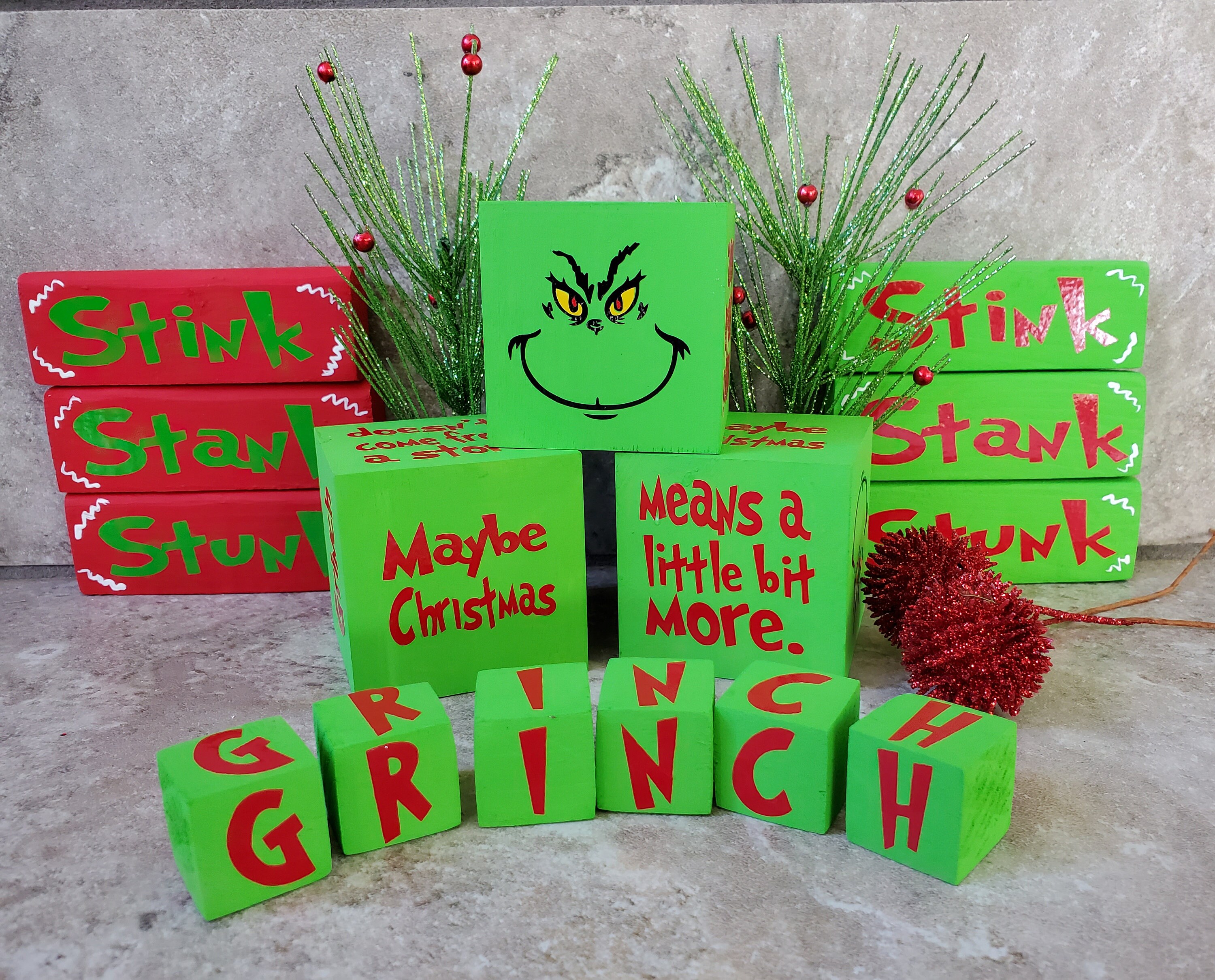 Grinch Decor Grinch Christmas Decorations Grinch Blocks - Etsy