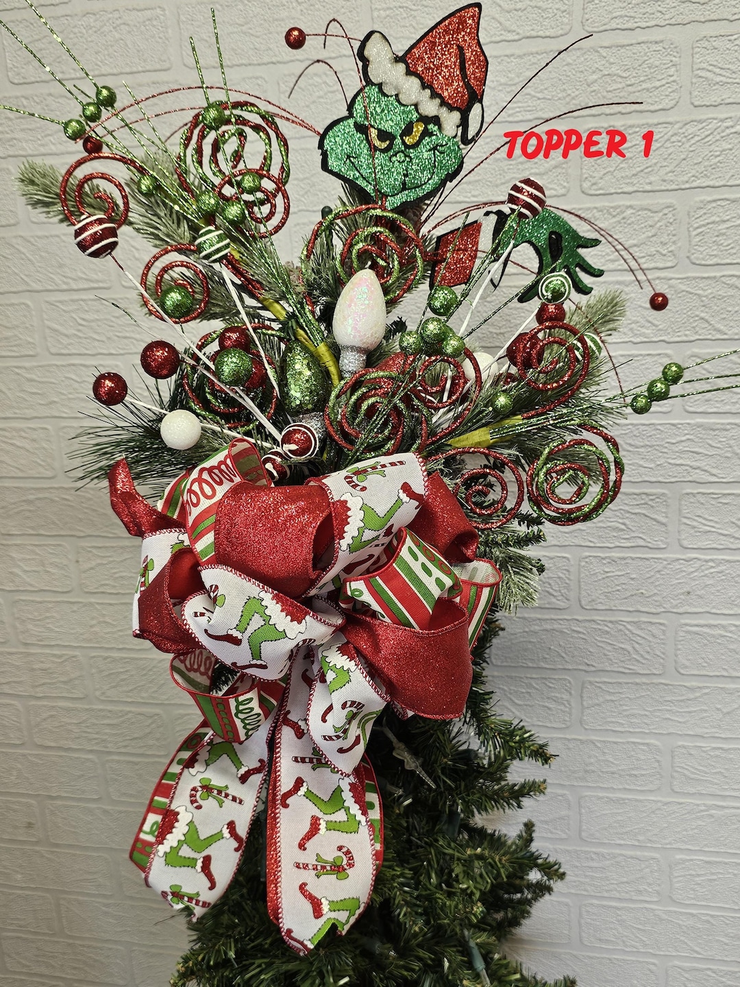 Christmas Tree Topper, Grinch Christmas Tree Topper, Whimsical Tree ...