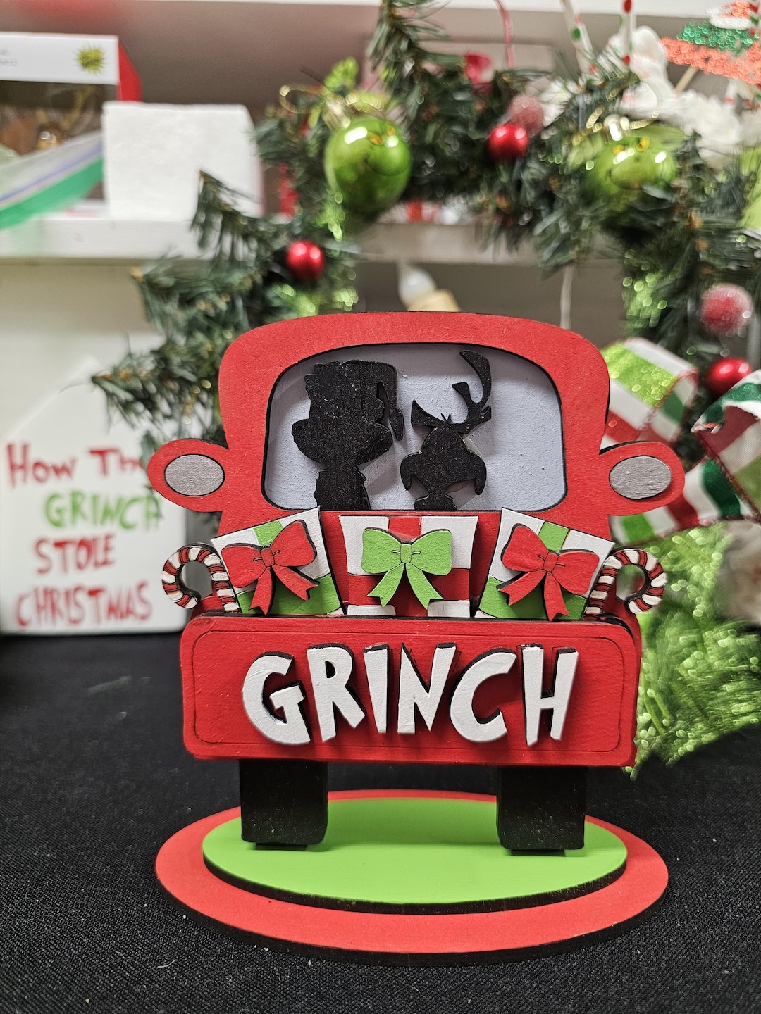 Grinch Christmas TRUCK PREORDER, Grinch Christmas Decor, Grinch Tiered ...