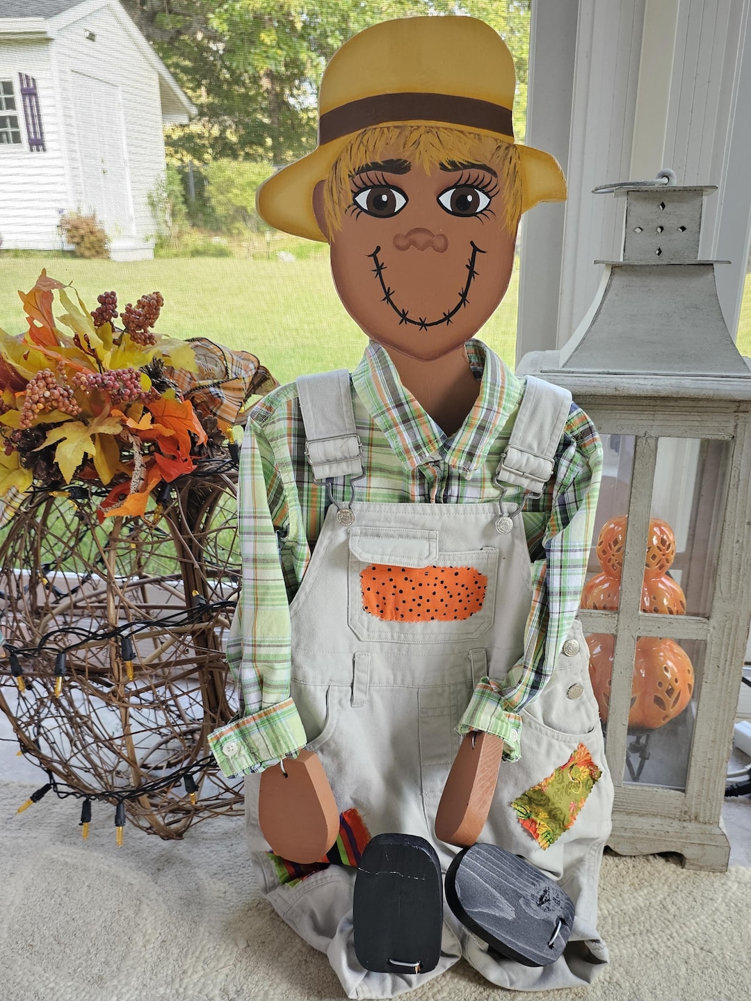 Sitting Scarecrow, Scarecrow Porch Sitter, African American Scarecrow ...