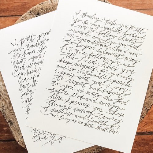 Hand Written Vows. Wedding Vow Artwork . Calligraphy Vows . - Etsy