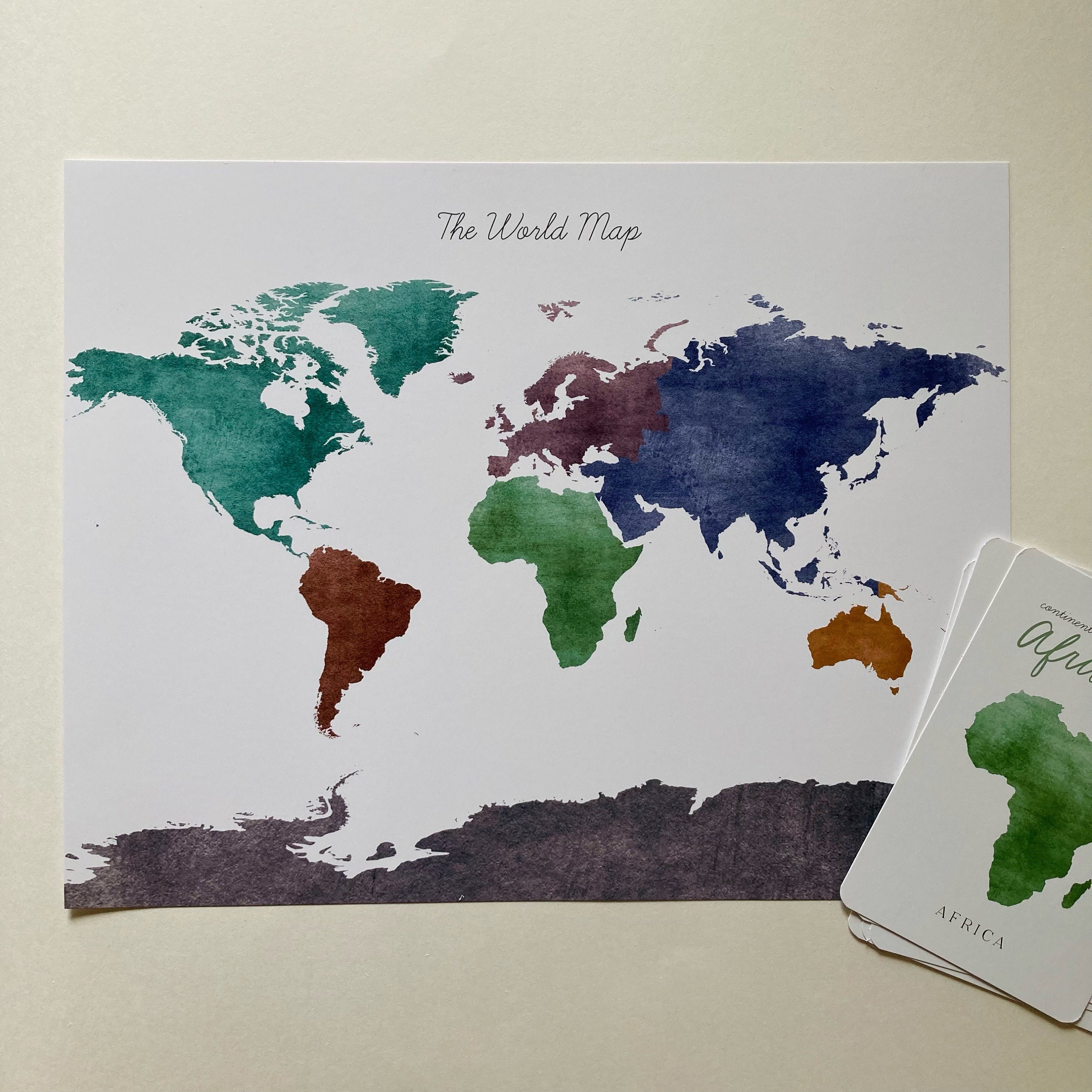 Wold Map Watercolor Poster Geography Map Continents and - Etsy