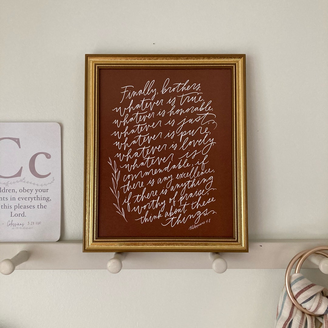 Philippians 4:8 Handlettered Print - Encouraging Bible Verse Art - Etsy