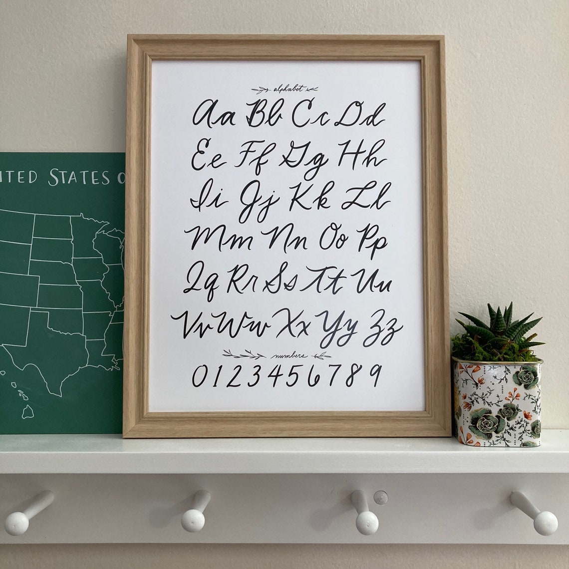 Cursive ABC 123 Hand-lettered Print | Etsy