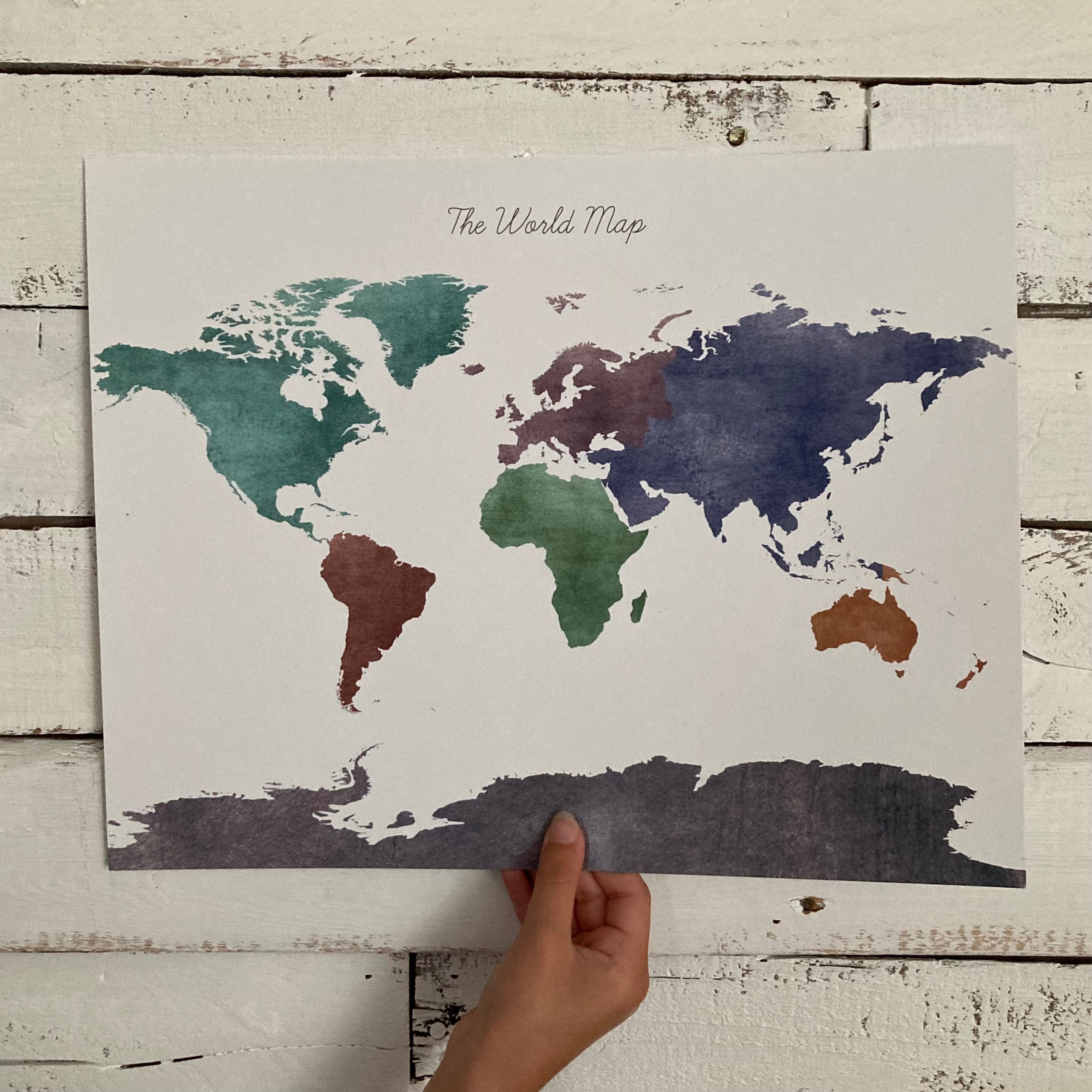 Wold Map Watercolor Poster Geography Map Continents and - Etsy