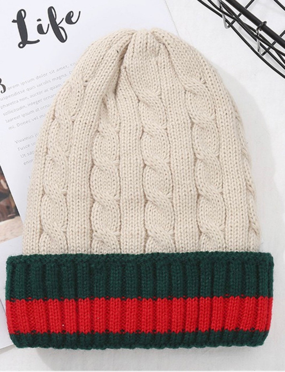 Beanie, Beanies, Beige Tan Strip Caps Accessories Winter Fall Wear ...