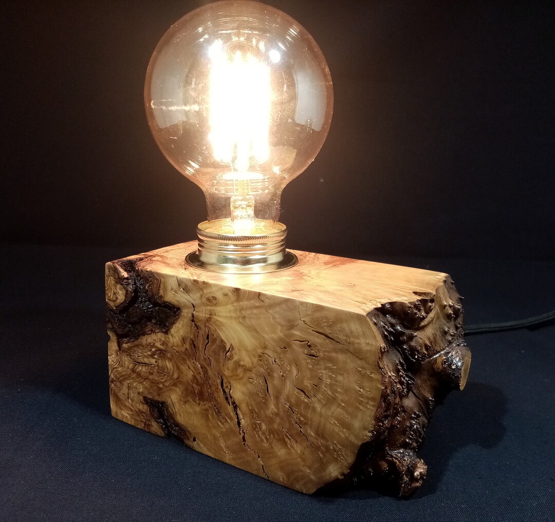Solid Olive Wood Table Lamp With Edisson E27 40W G80 Filament - Etsy