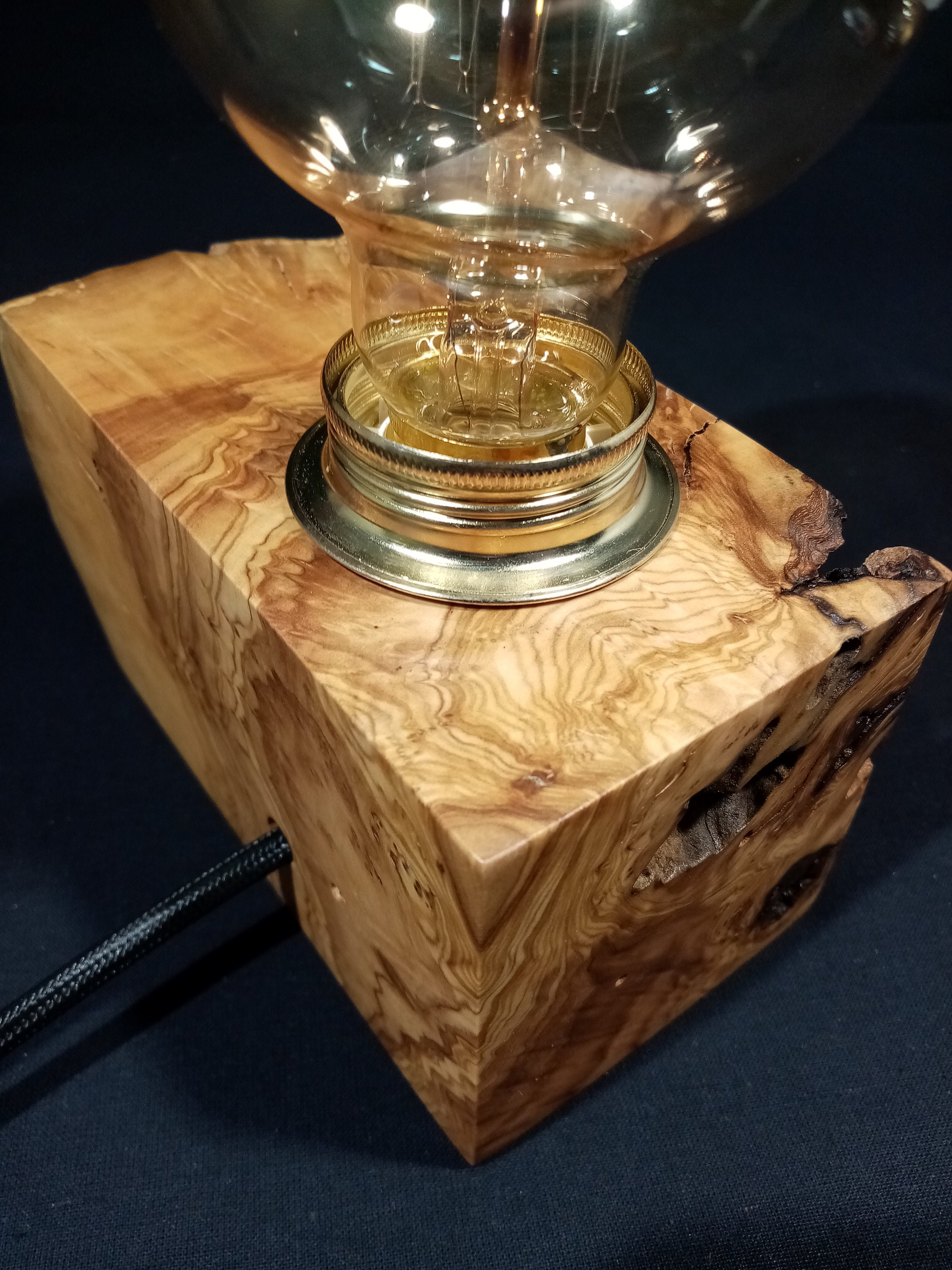 Solid Olive Wood Table Lamp With Edisson E27 40W G80 Filament - Etsy