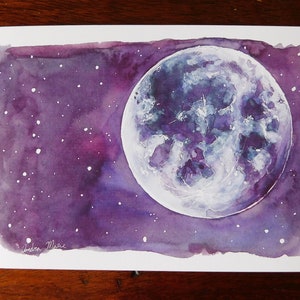 Purple Watercolor Moon Art Print - Etsy