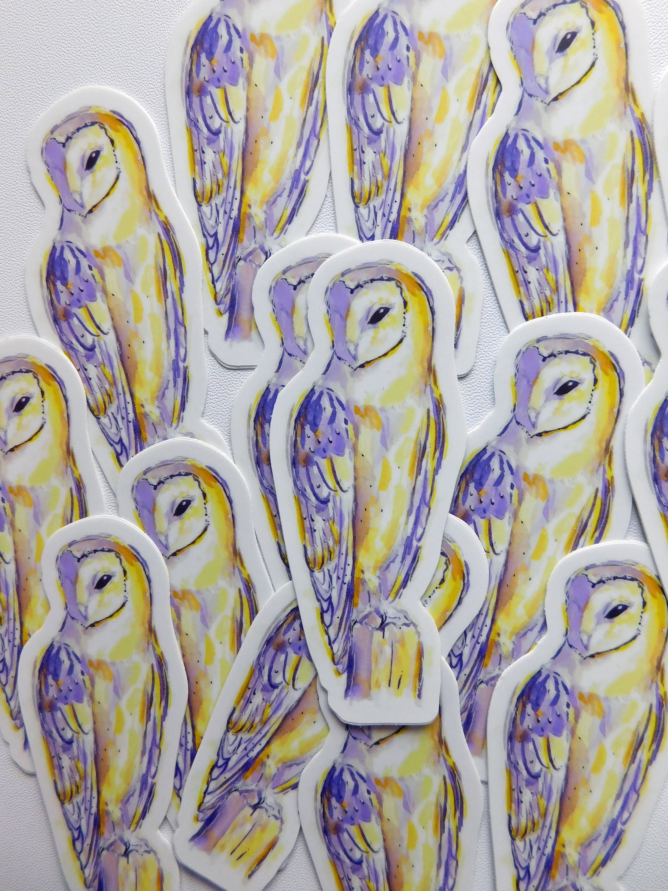 Purple and Yellow Watercolor Owl Sticker | Etsy