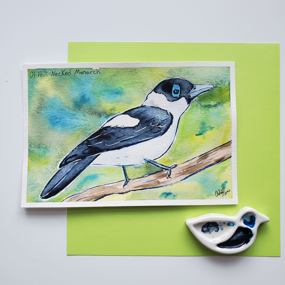 4x6 Frill Necked Monarch Bird, Original Watercolor Painting - Etsy