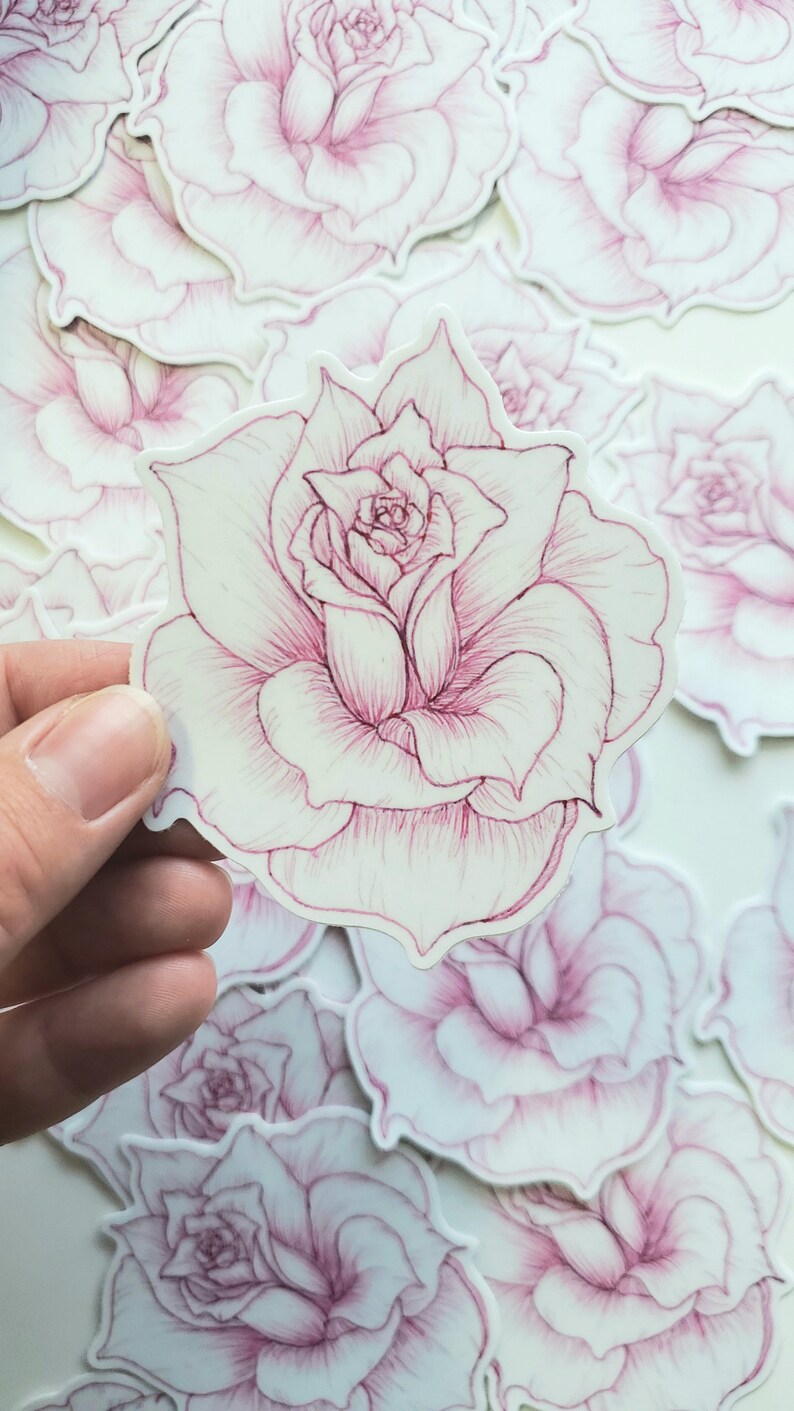 Pink Rose Water Bottle Sticker Decal | Etsy