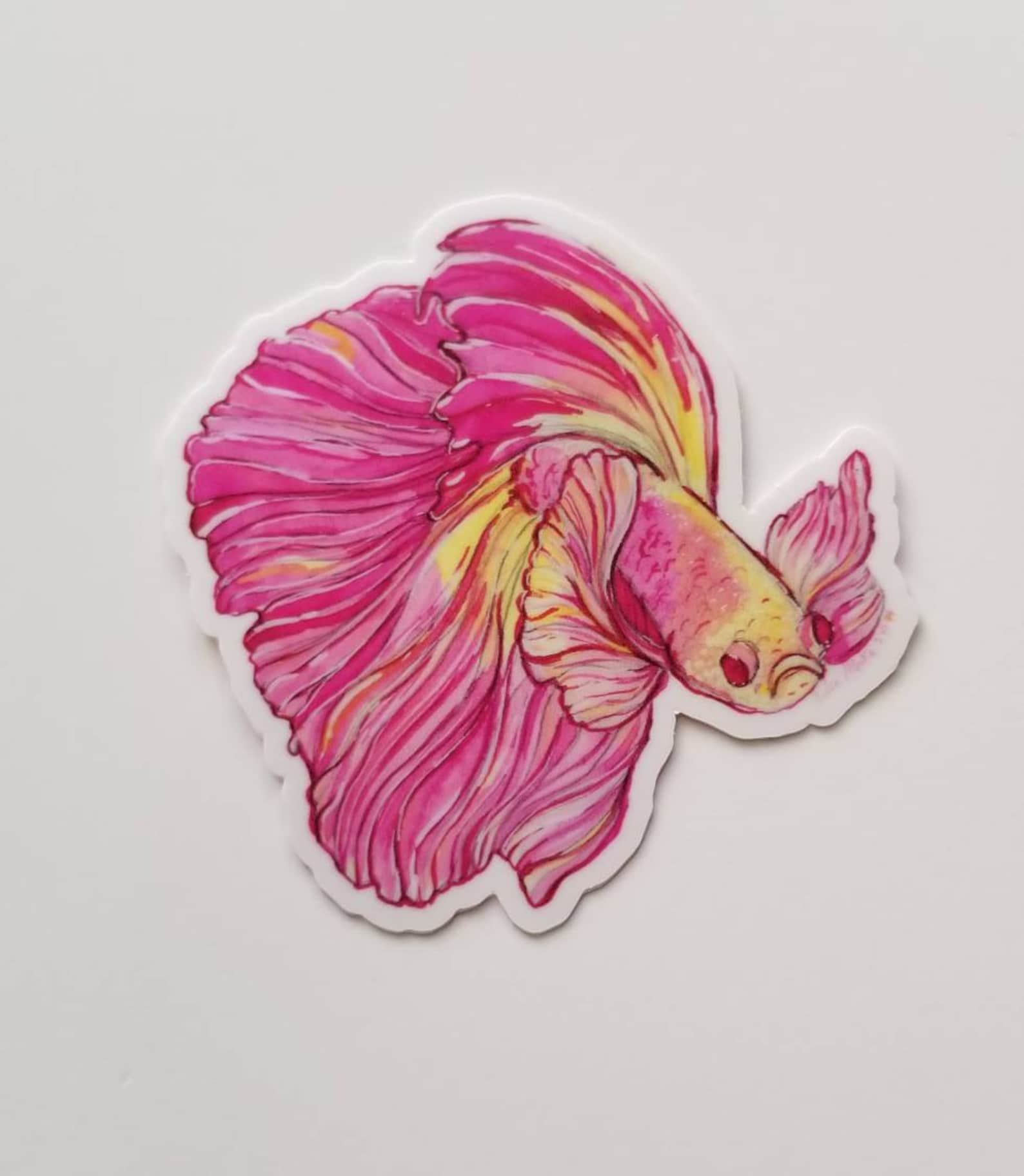 Grumpy and Pink Betta Fish Vinyl Sticker for Water Bottles. - Etsy