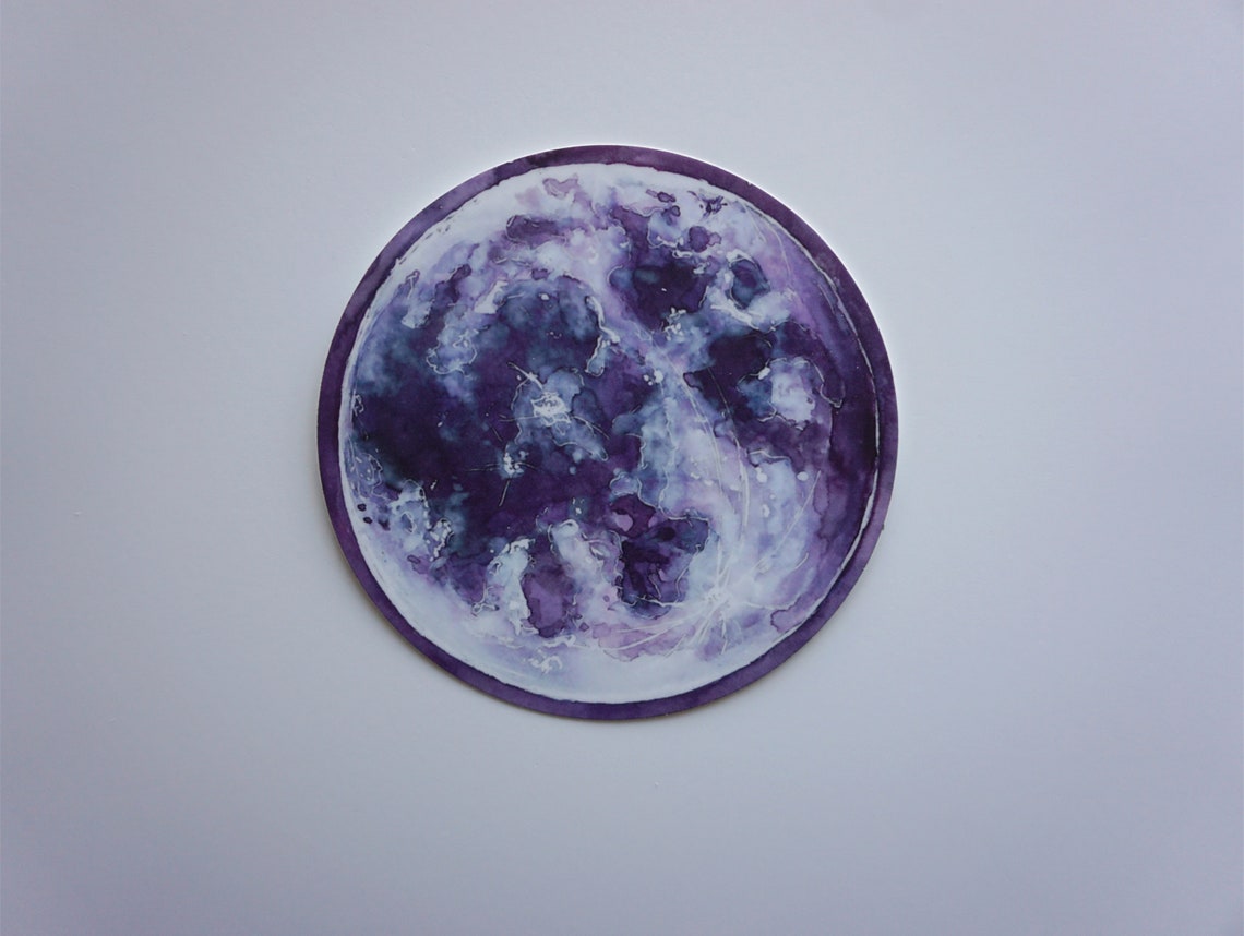 Purple Watercolor Full Moon Vinyl Sticker Decal - Etsy