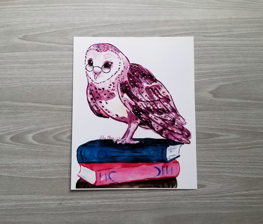 Purple Watercolor Librarian Owl - Etsy
