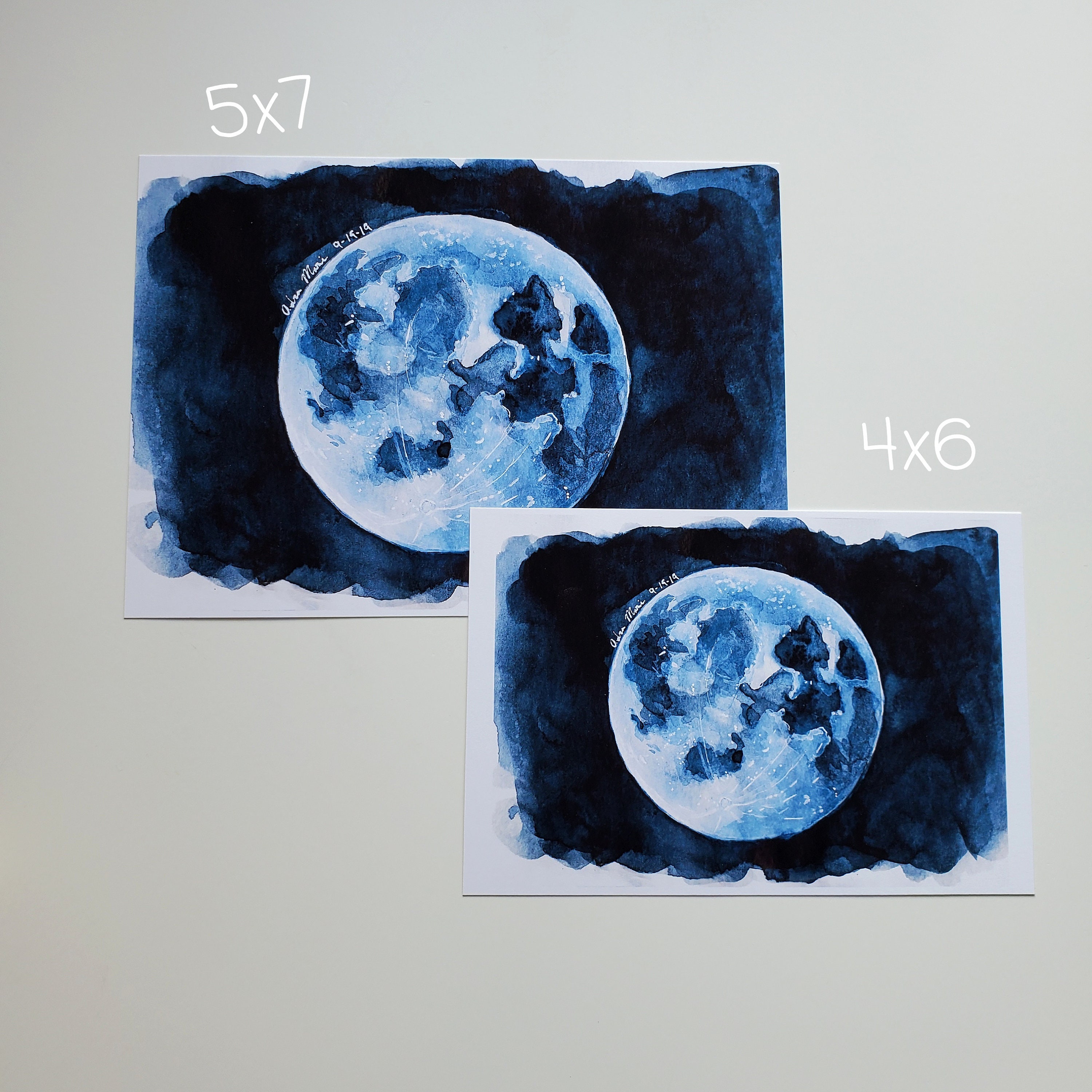 Blue Full Moon Watercolor Art Print - Etsy