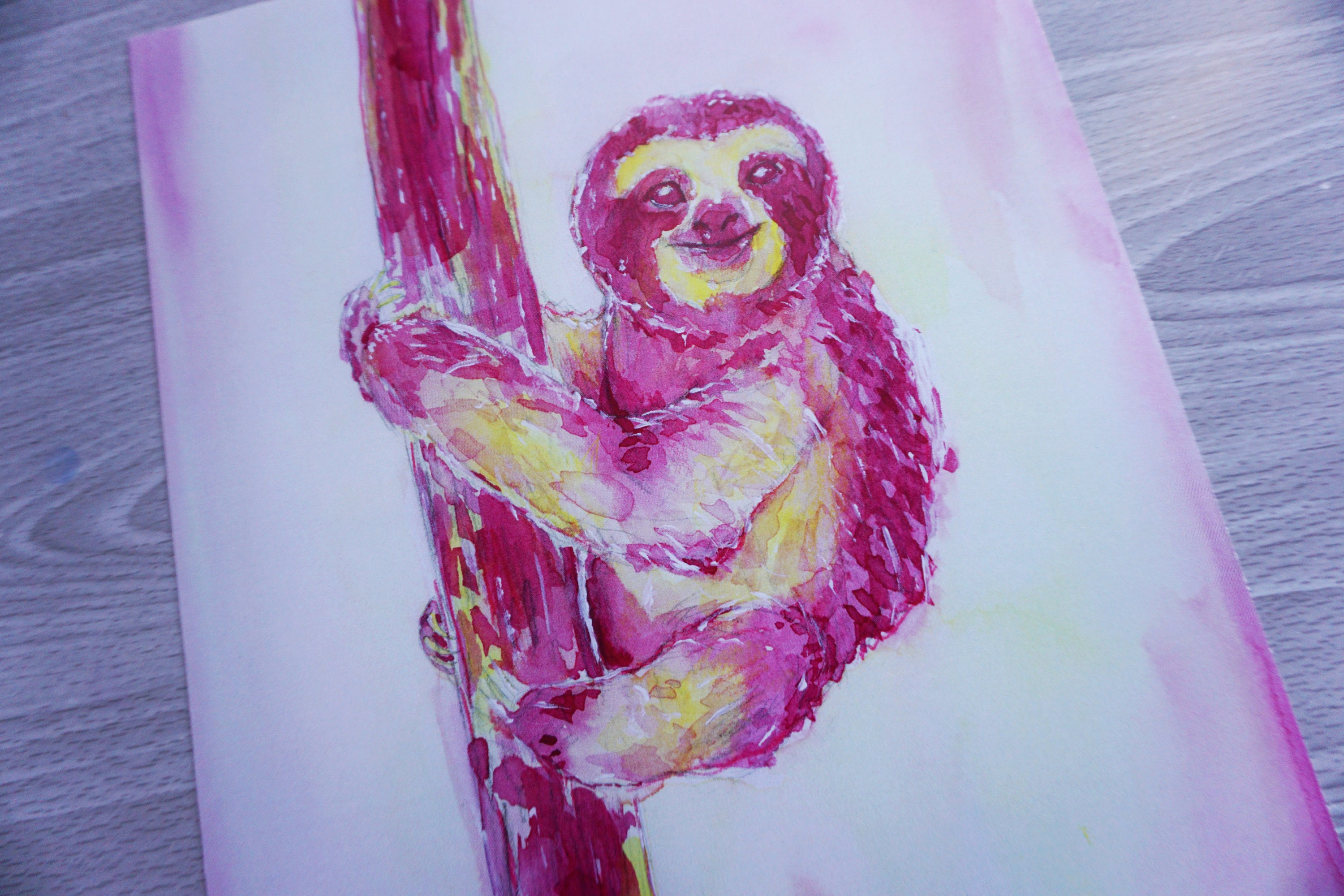 Smiling Pink Sloth Art Print | Etsy