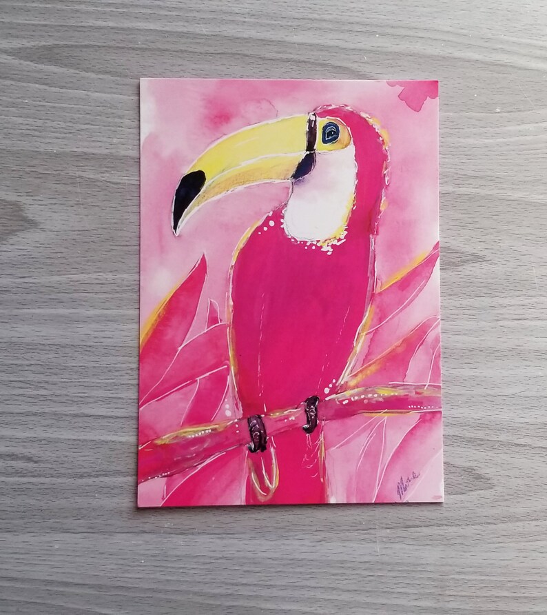 Pink Gouache Toucan 5x7 Art Print | Etsy