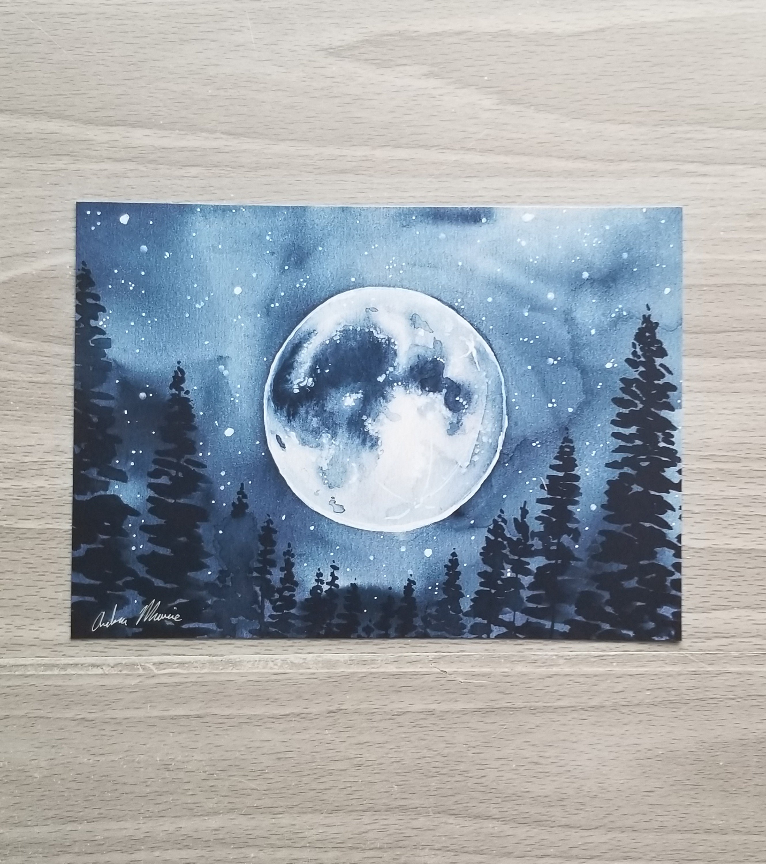 Small Blue Watercolor Moon Art Print - Etsy