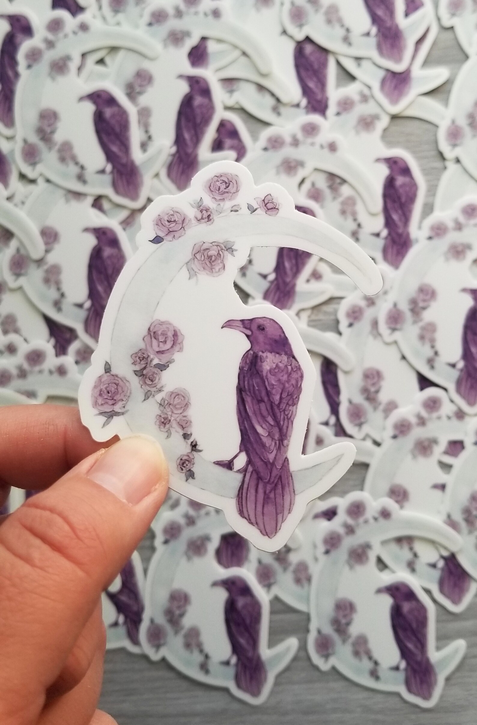Purple Raven on a Crescent Moon Water bottle Sticker | Etsy