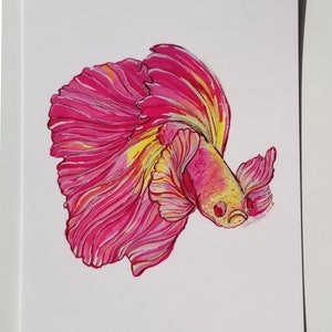 Grumpy and Pink Betta Fish 5x7 Art Print - Etsy