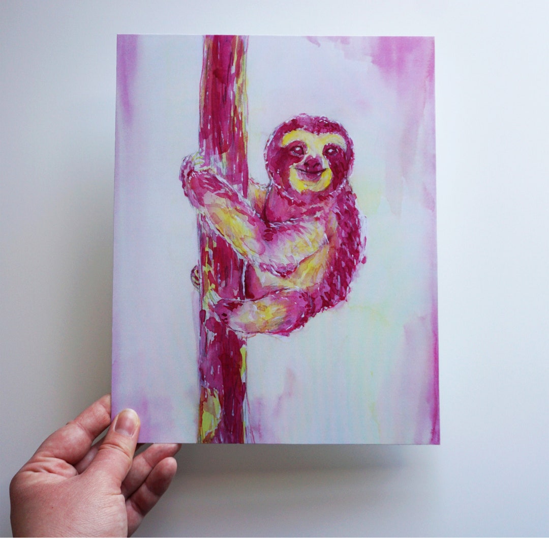 Smiling Pink Sloth Art Print - Etsy