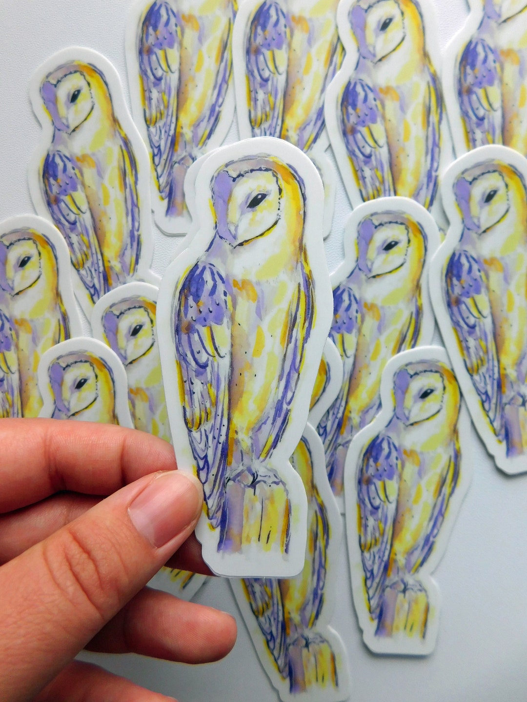 Purple and Yellow Watercolor Owl Sticker - Etsy