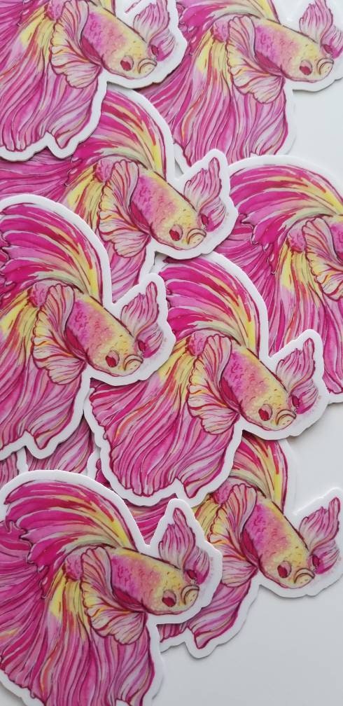 Grumpy and Pink Betta Fish Vinyl Sticker for Water Bottles. - Etsy