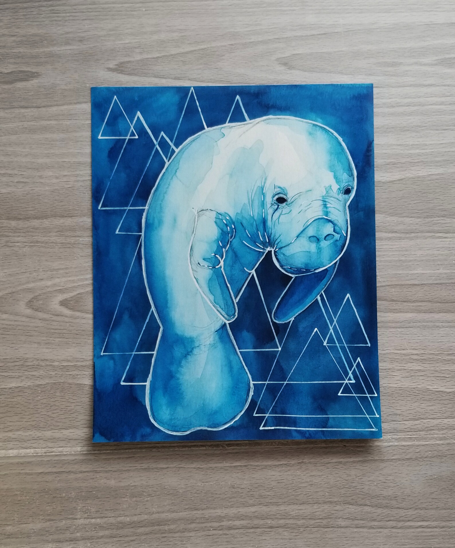 Blue Watercolor Manatee Art Print - Etsy