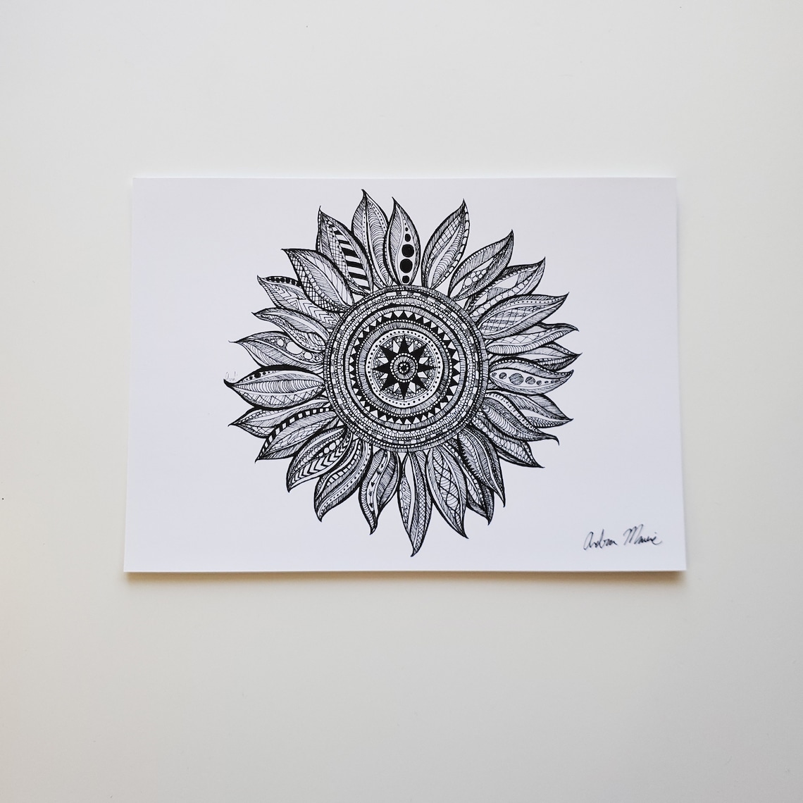 5x7 Zentangle Sunflower Art Print - Etsy