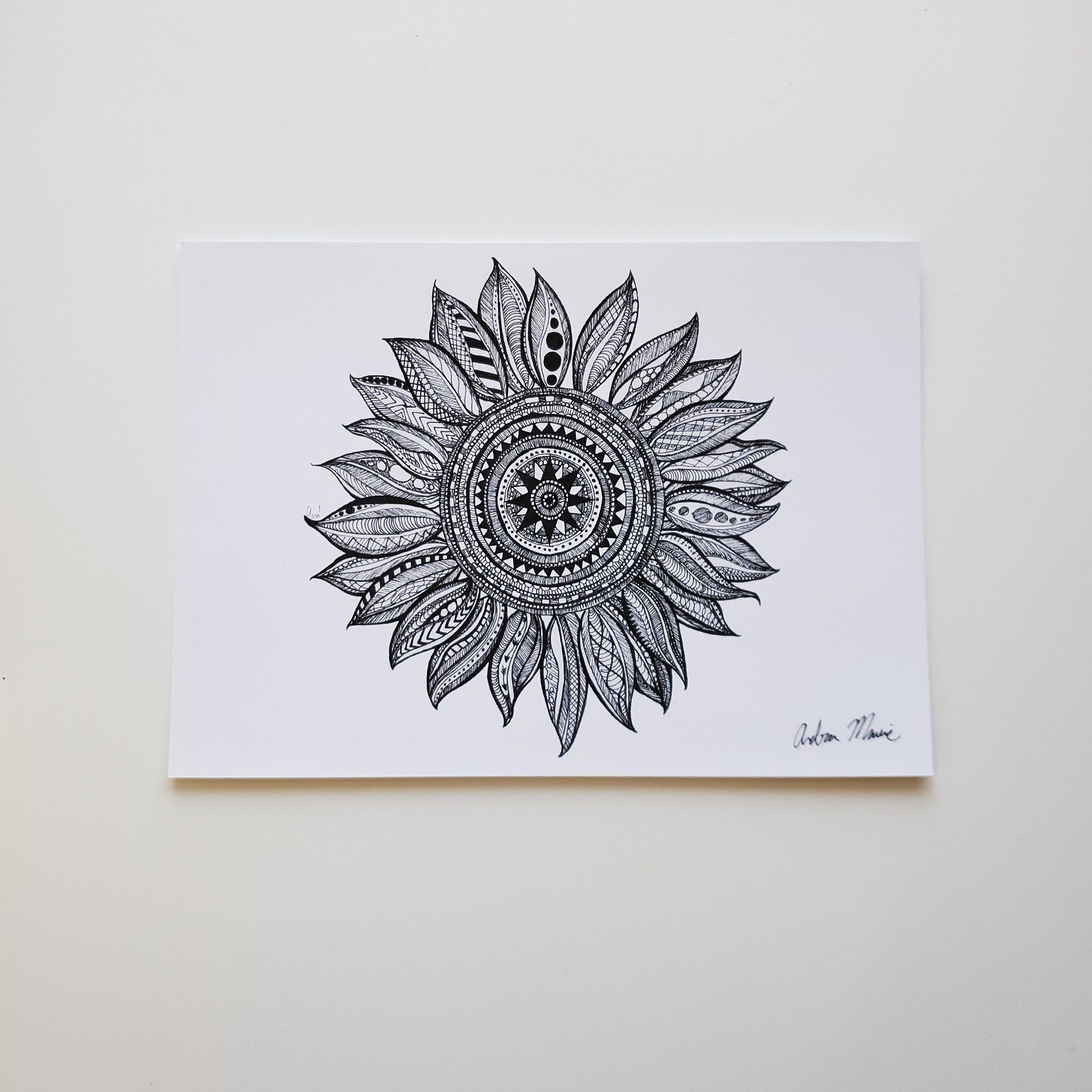 5x7 Zentangle Sunflower Art Print - Etsy