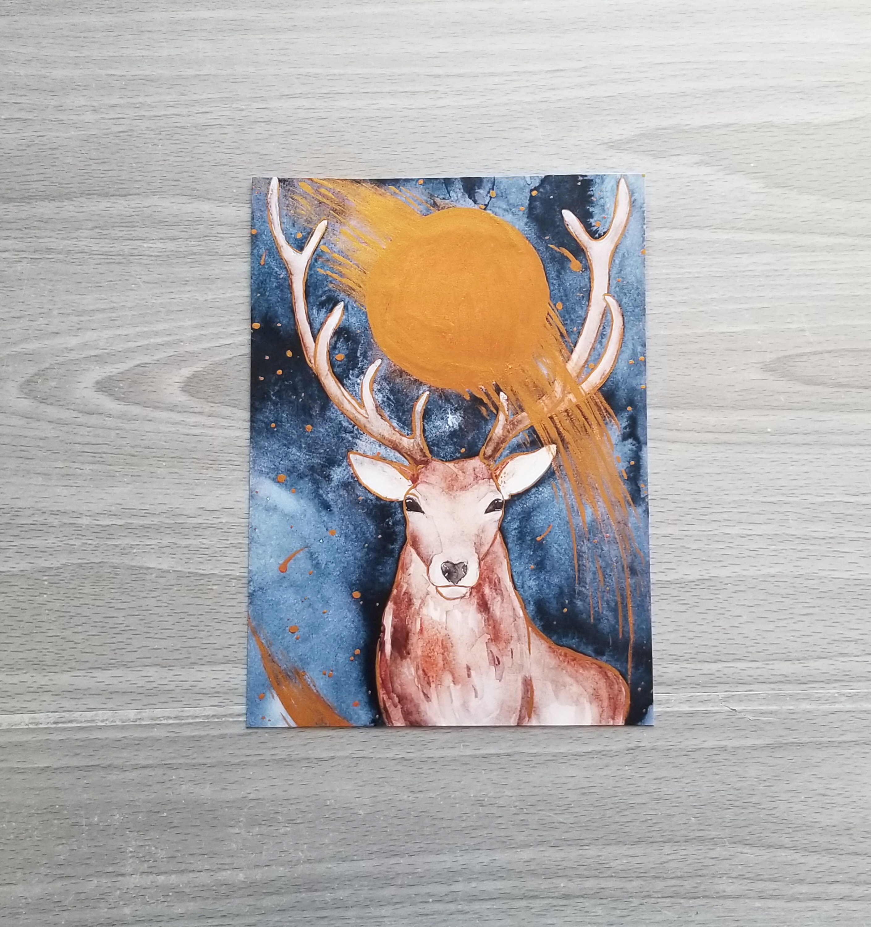 Gold Elk Art Print Hand Embellished with Gold Paint | Etsy