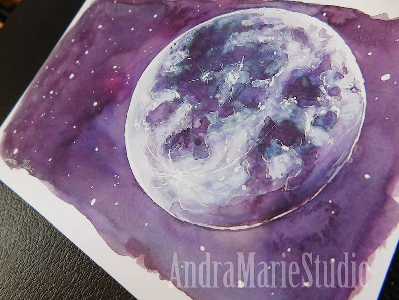 Purple Watercolor Moon Art Print - Etsy
