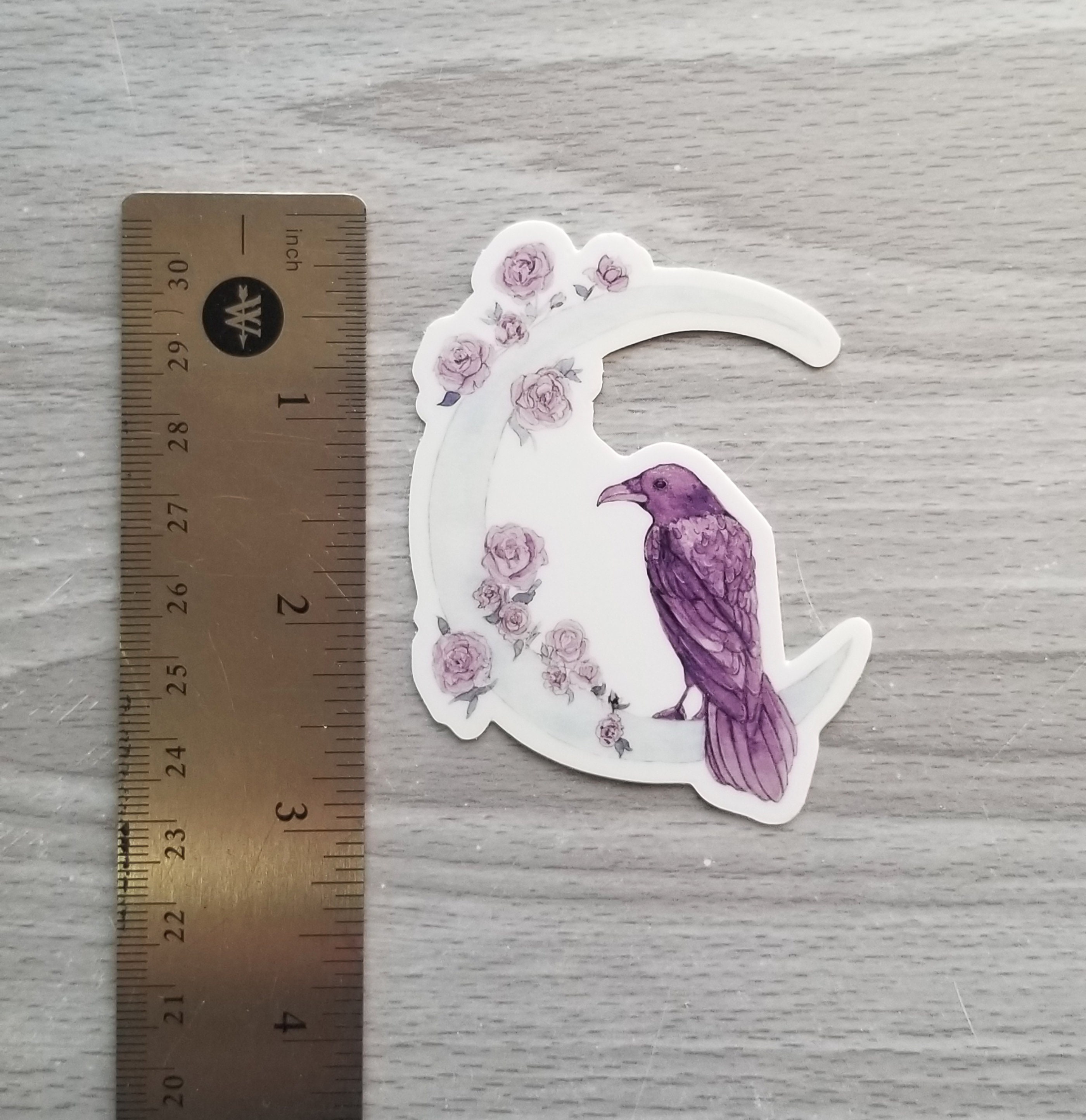 Purple Raven on a Crescent Moon Water bottle Sticker | Etsy