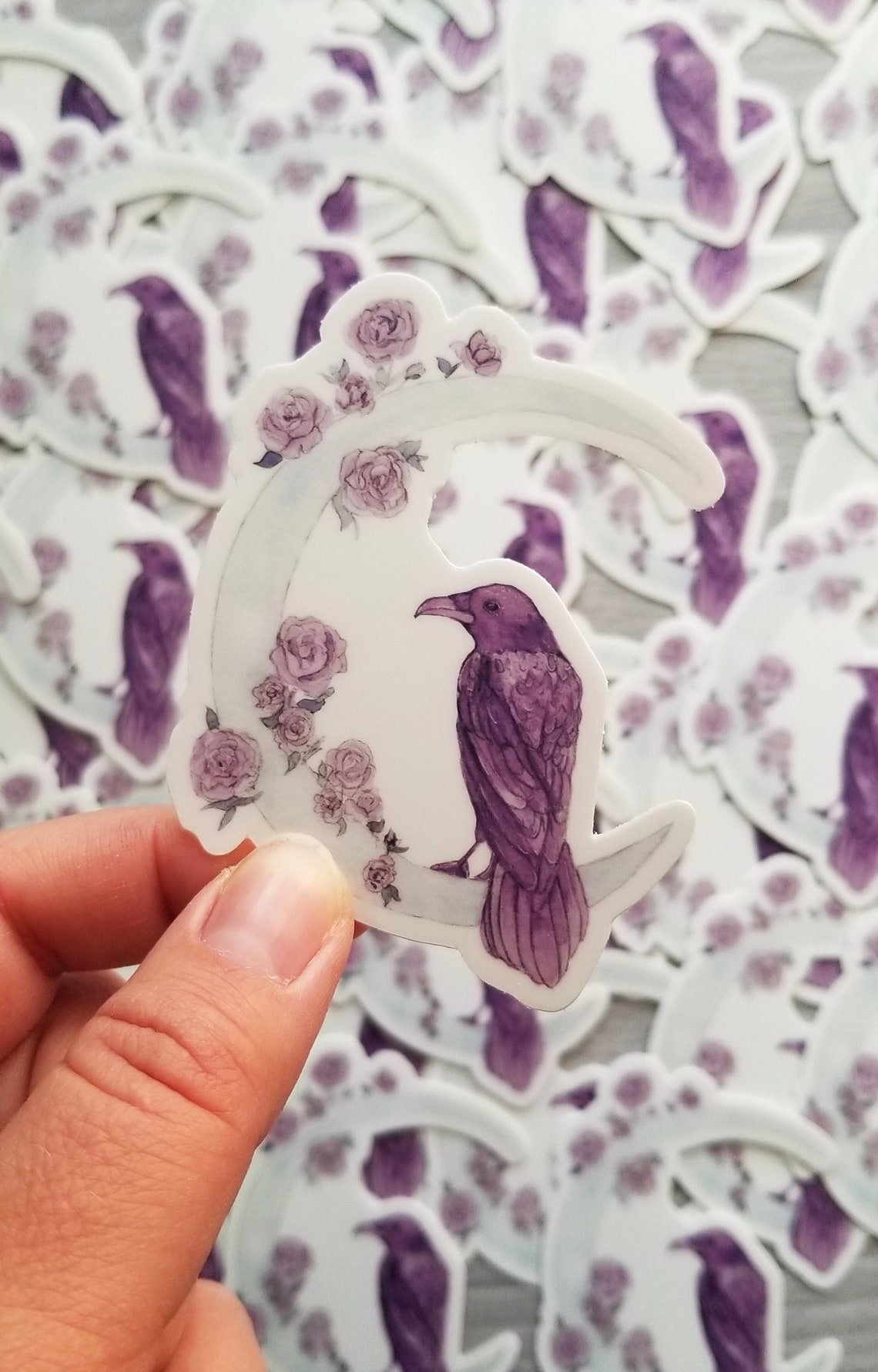 Purple Raven on a Crescent Moon Water bottle Sticker | Etsy