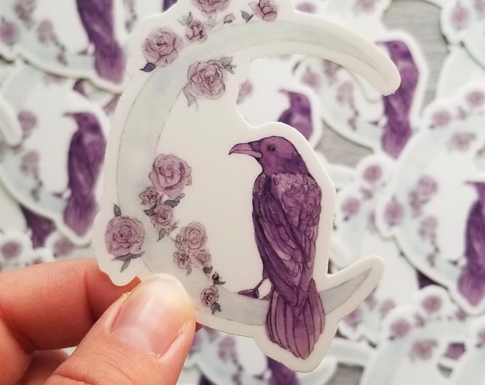Purple Raven on a Crescent Moon Water Bottle Sticker - Etsy