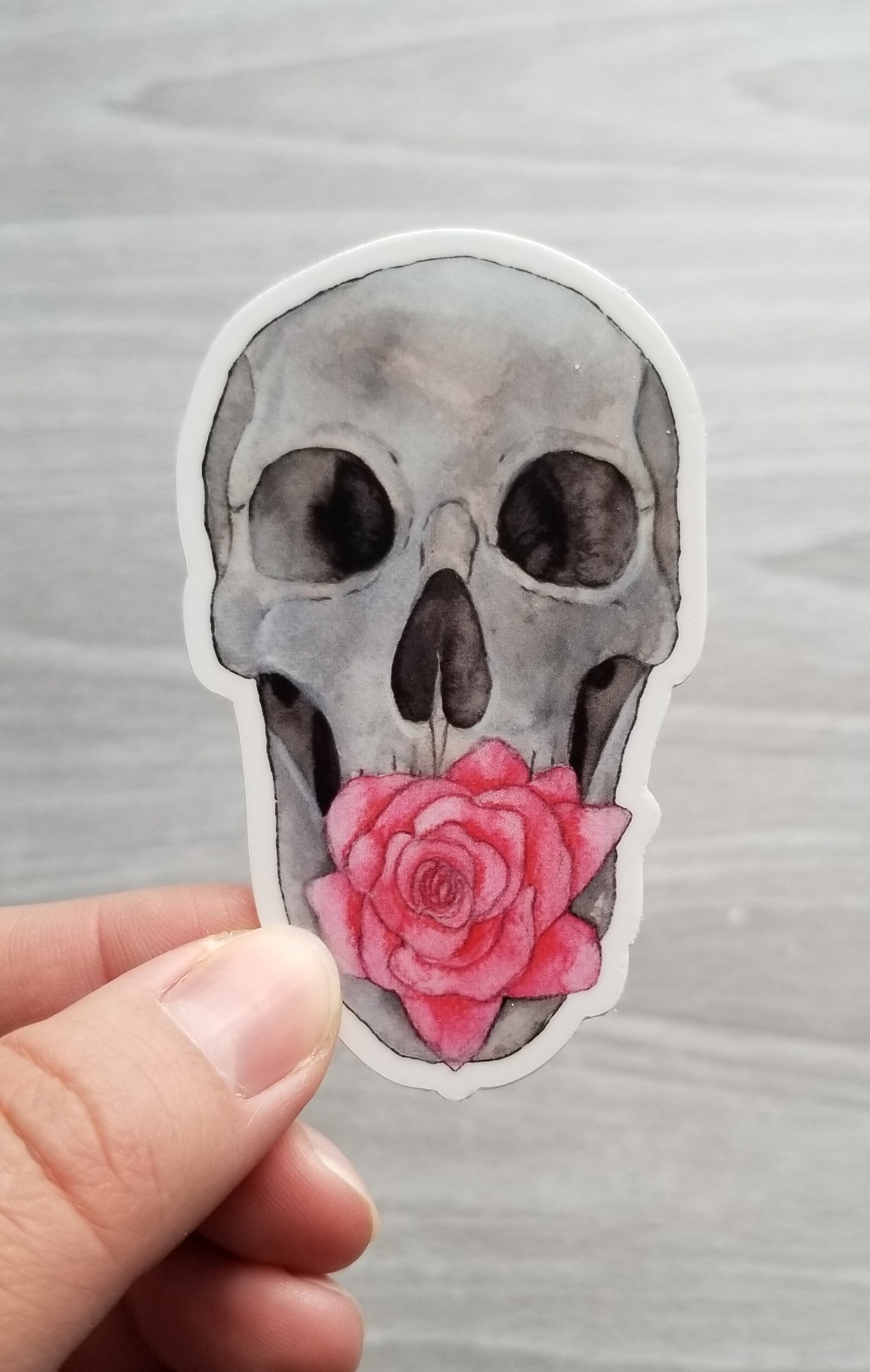 Skull with Rose Sticker | Etsy