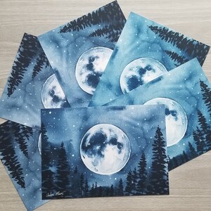 Small Blue Watercolor Moon Art Print - Etsy