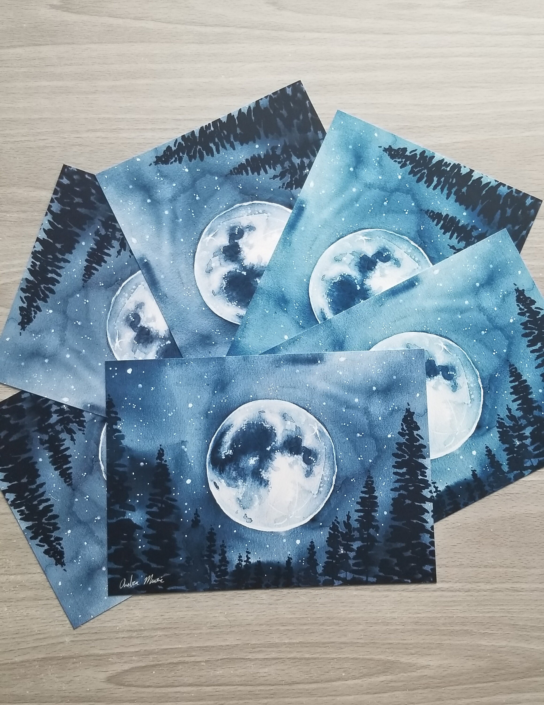 Small Blue Watercolor Moon Art Print - Etsy
