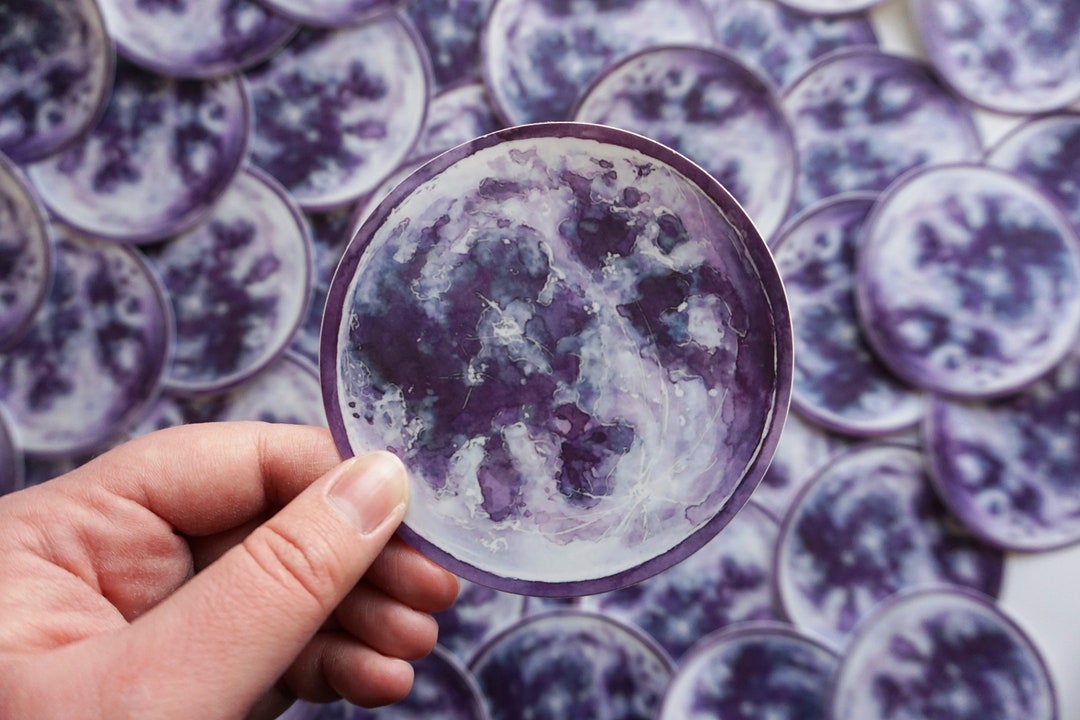 Purple Watercolor Full Moon Vinyl Sticker Decal - Etsy