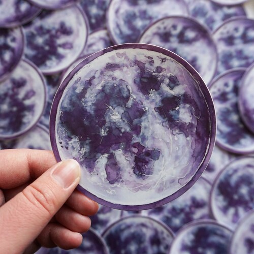Purple Watercolor Full Moon Vinyl Sticker Decal - Etsy