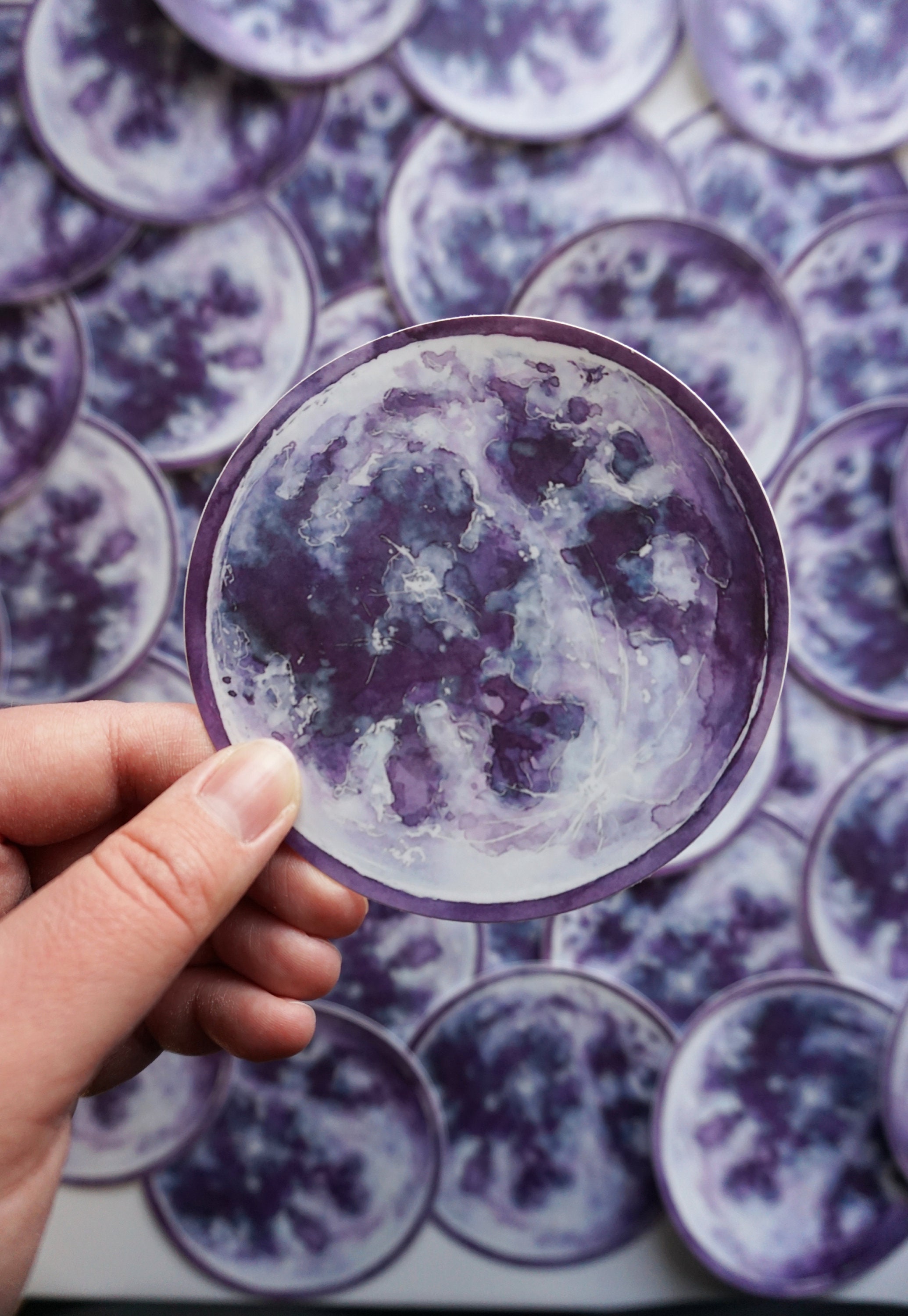 Purple Watercolor Full Moon Vinyl Sticker Decal - Etsy