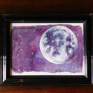 Purple Watercolor Moon Art Print - Etsy