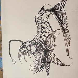 Angler Fish Painting, Angler Fish Skeleton Art, Fish Bones Art, DIY ...