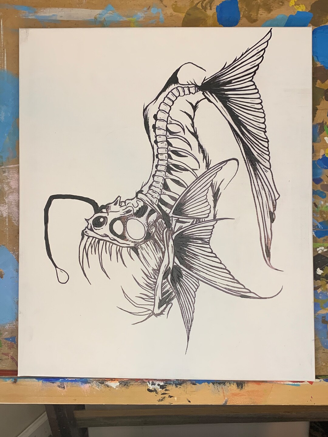 Angler Fish Painting, Angler Fish Skeleton Art, Fish Bones Art, DIY ...