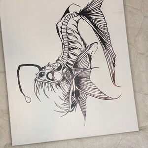 Angler Fish Painting, Angler Fish Skeleton Art, Fish Bones Art, DIY ...
