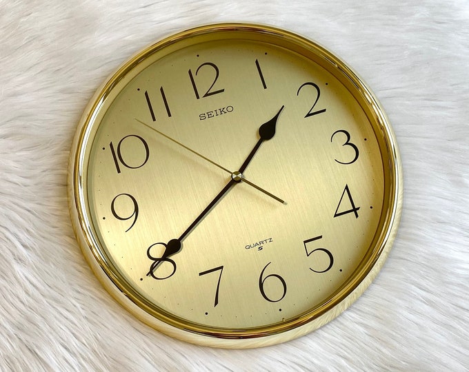 Vintage Seiko Quartz Battery Operated Gold Wall Clock, Round Analog ...